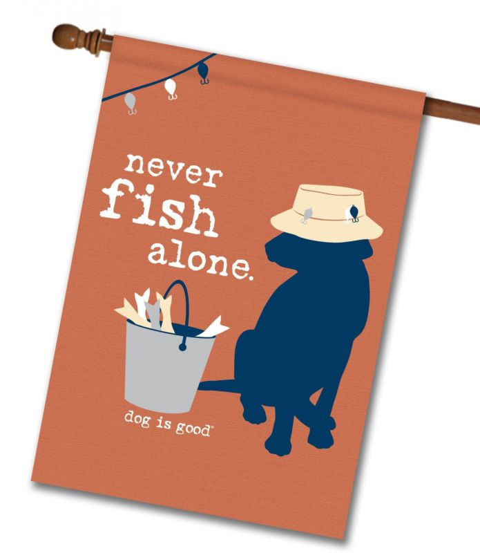 Buy: Never Fish Alone – House Flag Summer All Dog Flagology.com