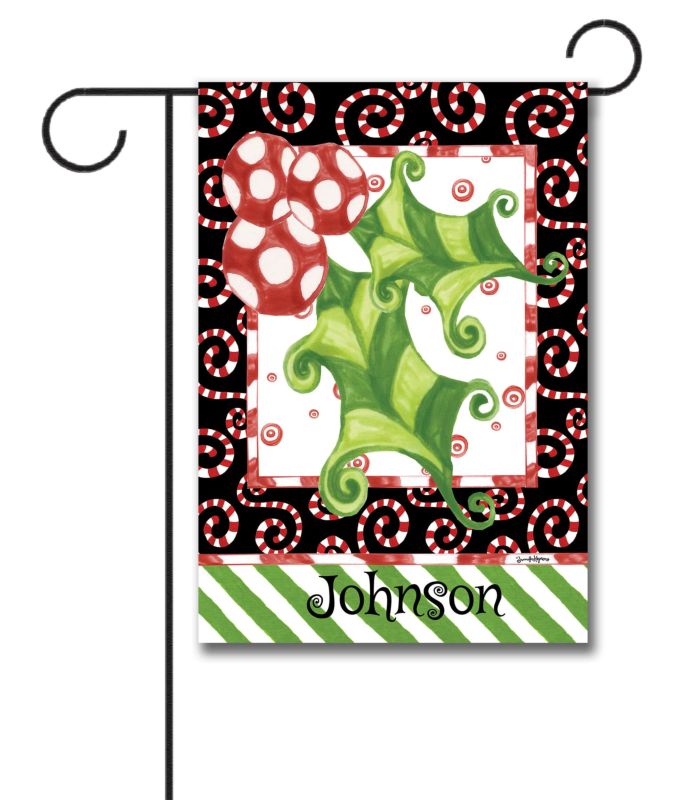Holly Leaf Personalized Christmas Garden Flag - Custom Printed Flags ...