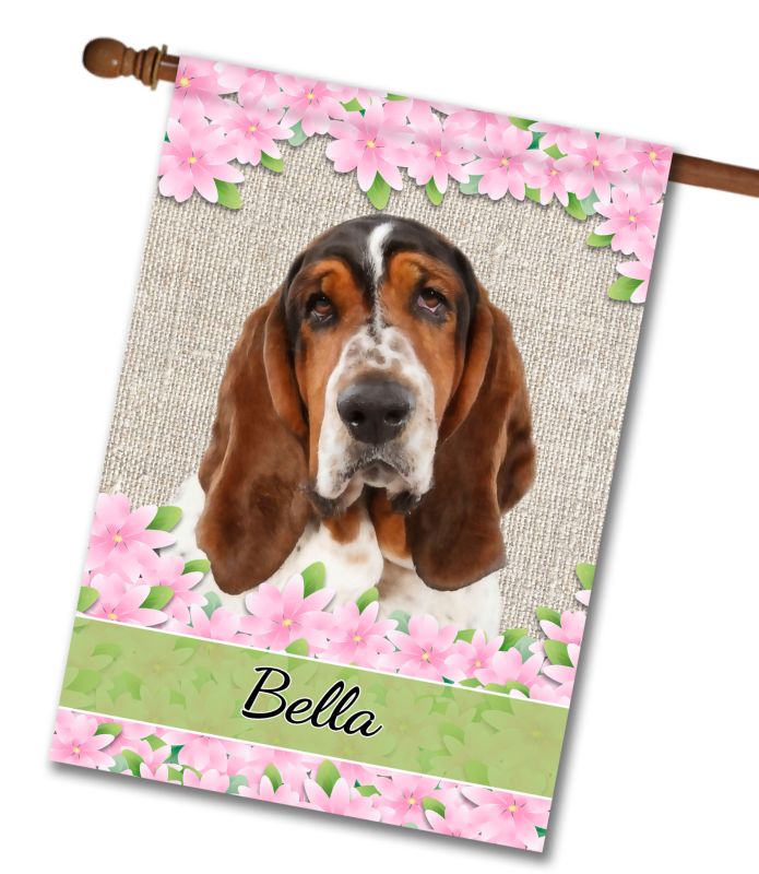 Personalized Spring Flowers Basset Hound - HOUSE - Custom Printed Flags ...