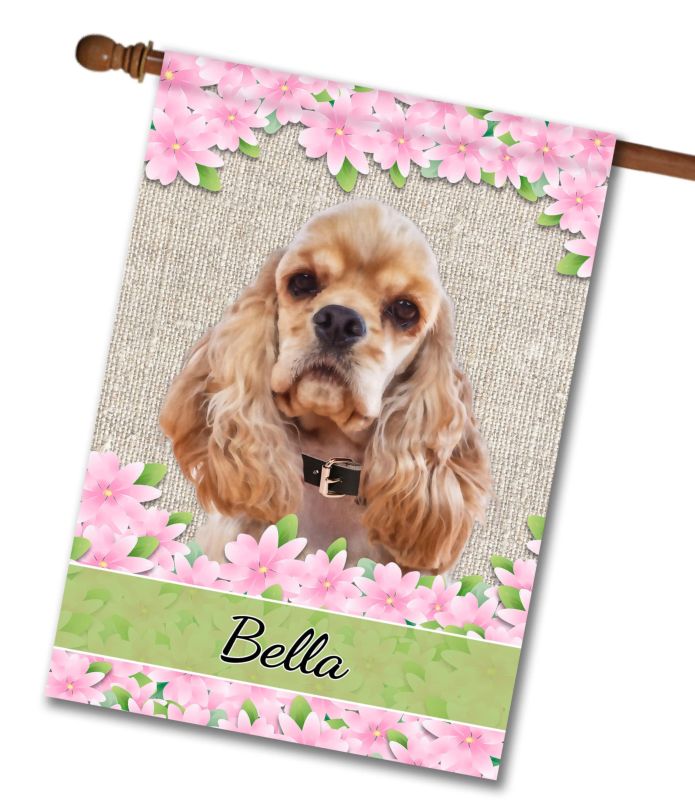 Personalized Spring Flowers Cocker Spaniel House Flag - Custom Printed ...