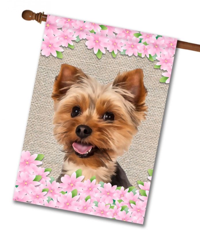 Buy: Spring Flowers Yorkshire Terrier – House Flag Flagology.com