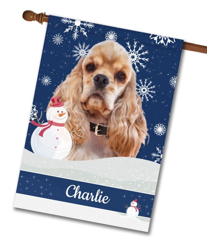 Personalized Winter Snowman Cocker Spaniel House Flag - Custom Printed ...