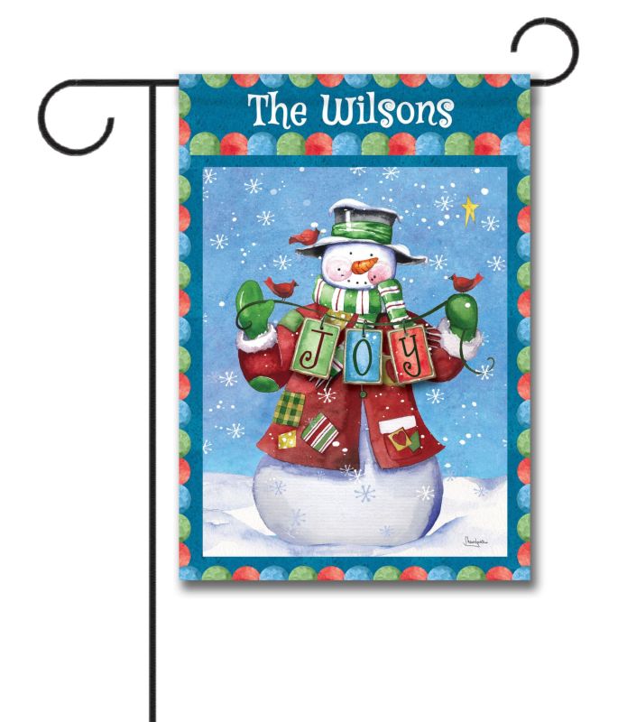 Personalized Winter Joy Snowman Garden Flag - Custom Printed Flags ...