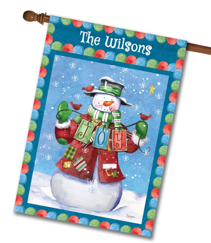 Personalized Winter Joy Snowman House Flag - Custom Printed Flags ...
