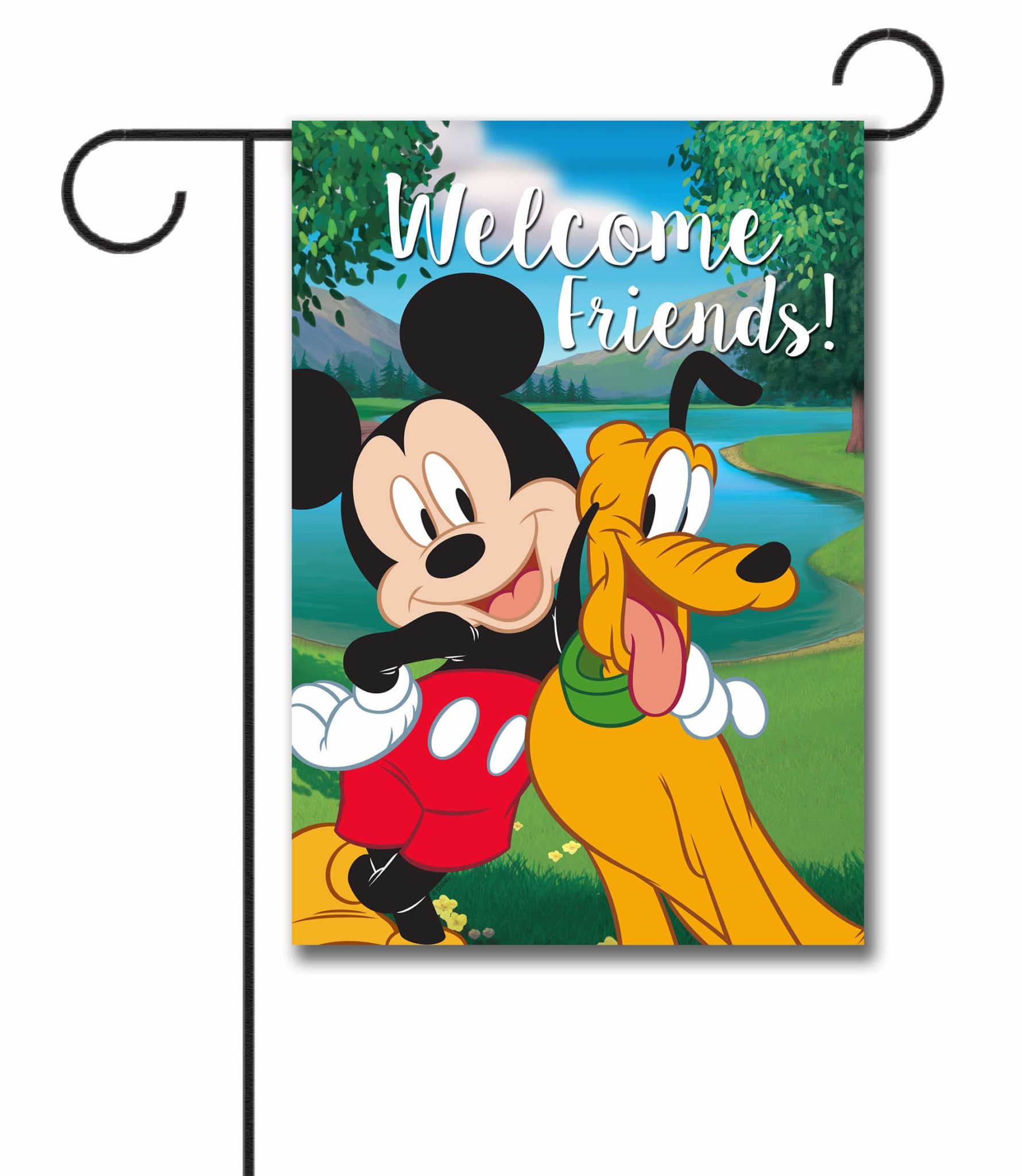 Buy: Mickey & Pluto Welcome Friends – Garden Flag Flagology.com