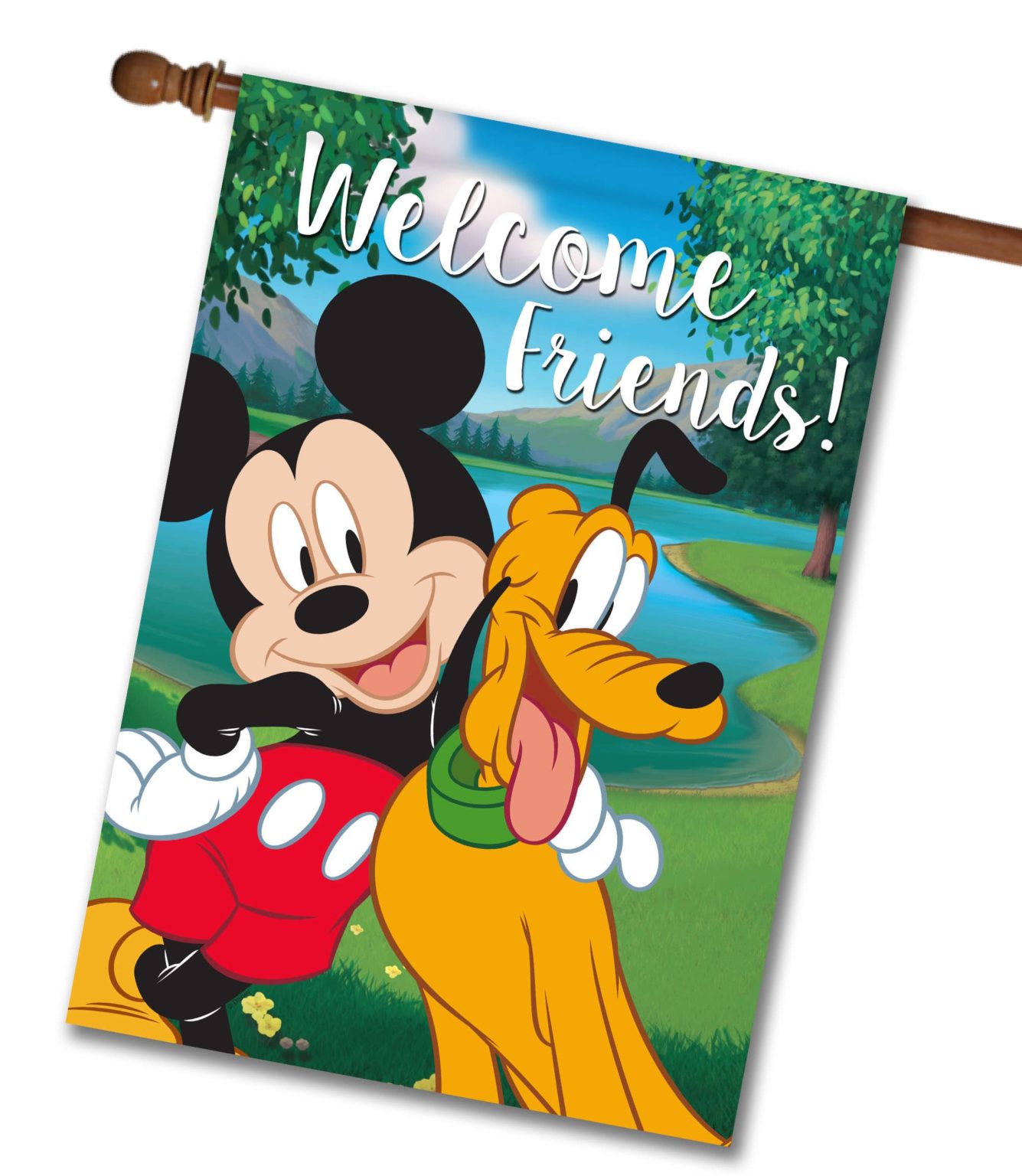 Buy: Mickey & Pluto Welcome Friends – House Flag Flagology.com