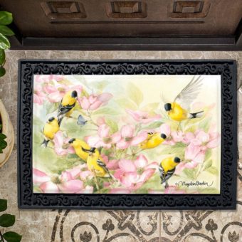 Buy: Crowded Dogwood Doormat Spring Art Goldfinch Bird Flagology.com