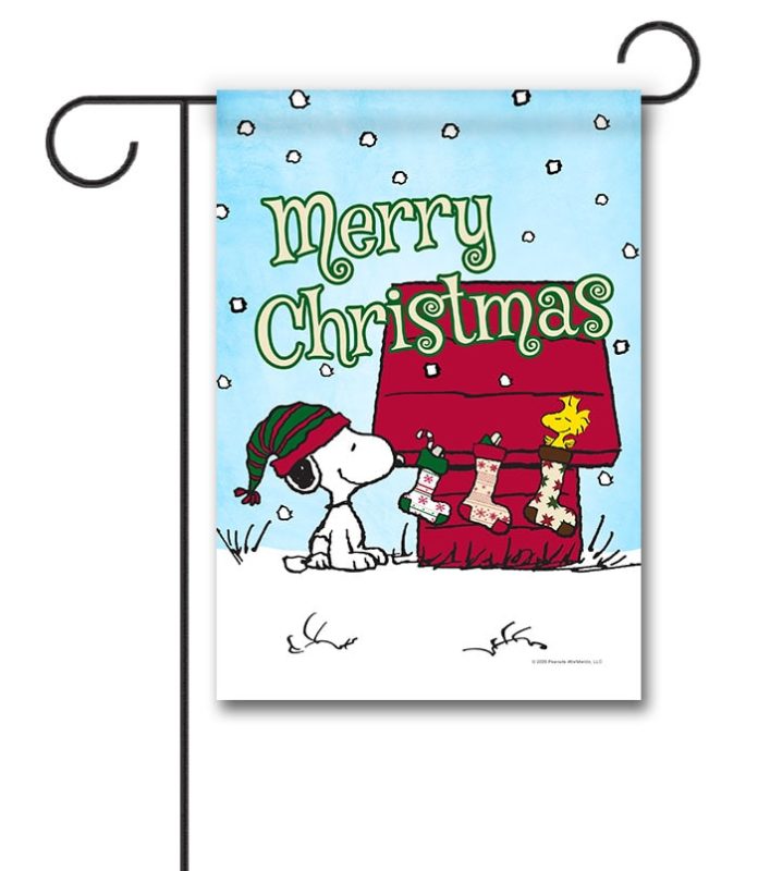 Buy: PEANUTS® Christmas Trimmings Snoopy – Garden Flag Flagology.com