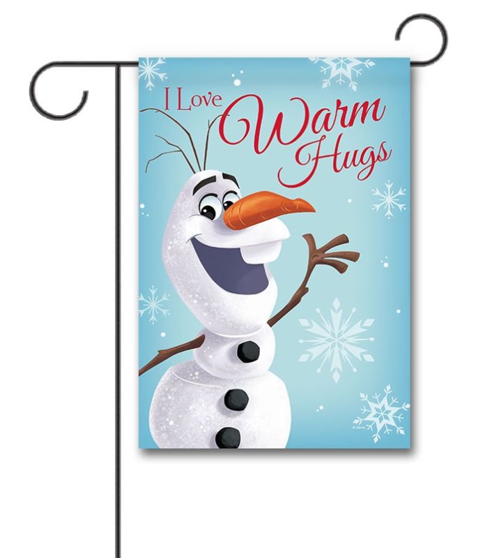 Buy: Olaf Love Warm Hugs – Garden Flag Winter Flagology.com