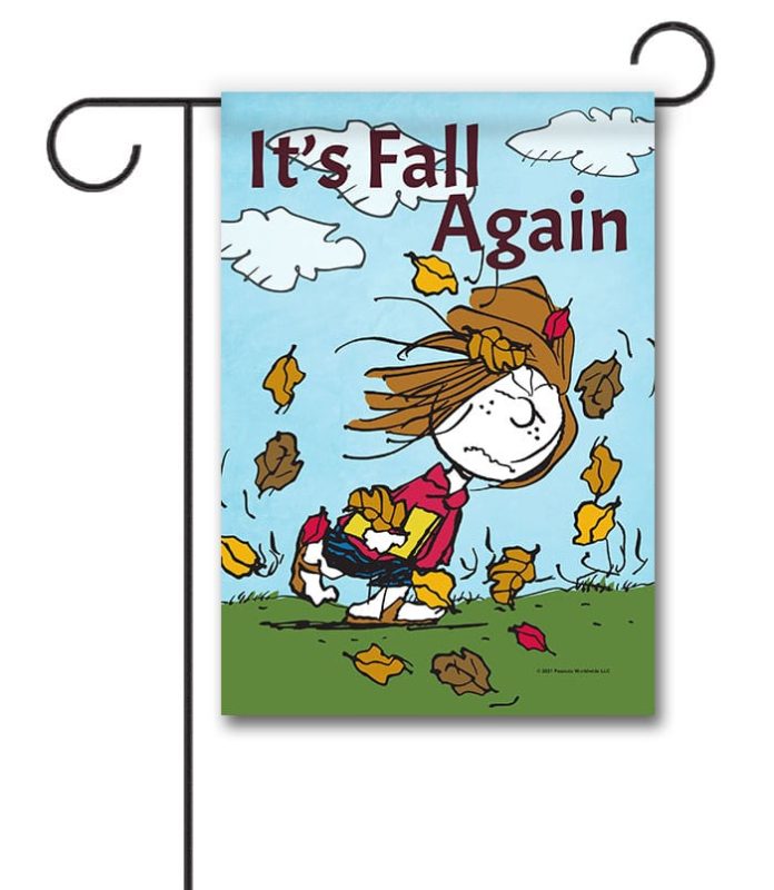 Buy: PEANUTS® It’s Fall Again Peppermint Patty – Garden Flag Flagology.com