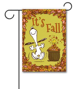 Buy: PEANUTS® Snoopy Woodstock Leaf Pile Fun – Garden Flag Flagology.com