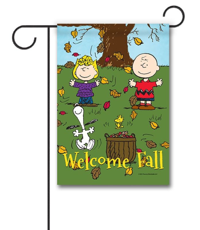 Buy: PEANUTS® Welcome Fall Under the Tree – Garden Flag Flagology.com