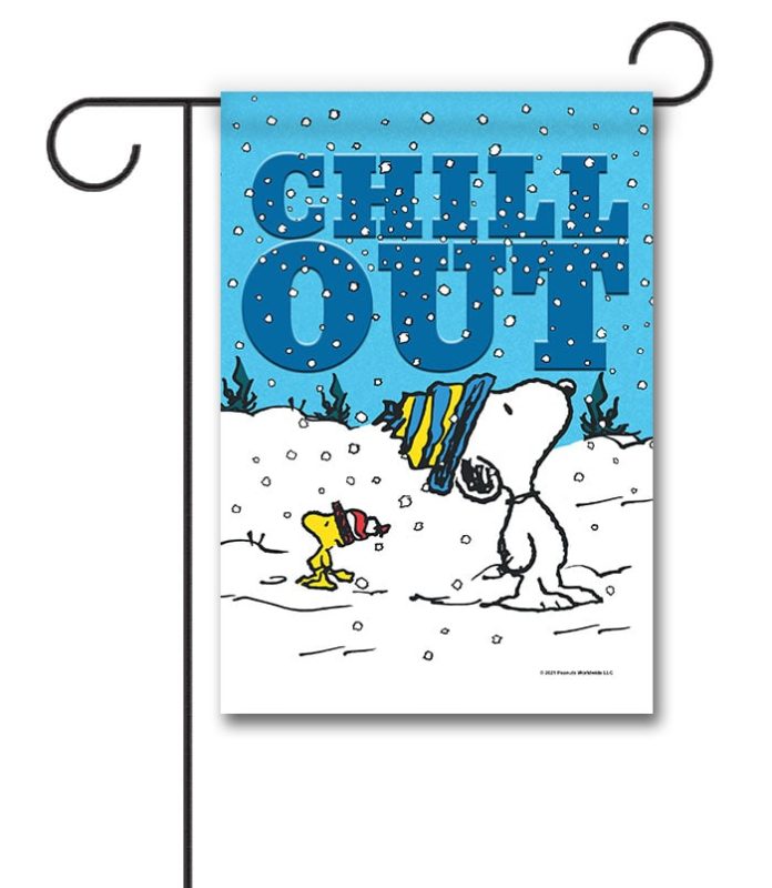 Buy: PEANUTS® Chill Out – Garden Flag Winter Flagology.com