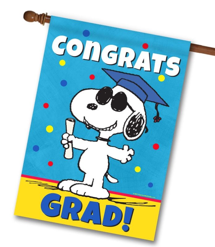 Buy: PEANUTS® Snoopy Congrats Grad – House Flag Flagology.com