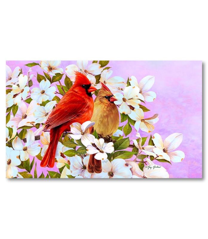 Buy: Cardinal Pair & Dogwood Doormat Spring Art Flagology.com