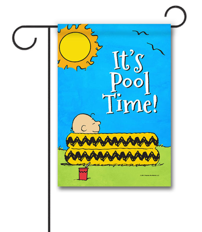 Buy: PEANUTS® Pool Time Charlie Brown – Garden Flag Flagology.com