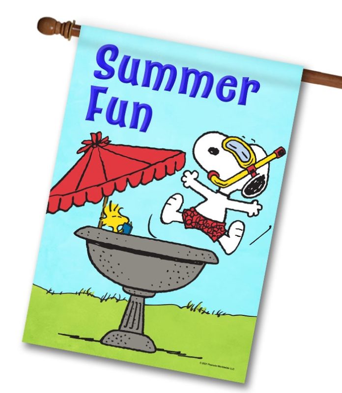 Buy: PEANUTS® Summer Fun Snoopy & Woodstock – Garden Flag Flagology.com