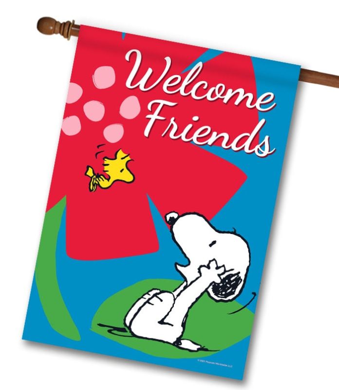 Buy: PEANUTS® Welcome Friends Snoopy & Woodstock – House Flag Flagology.com
