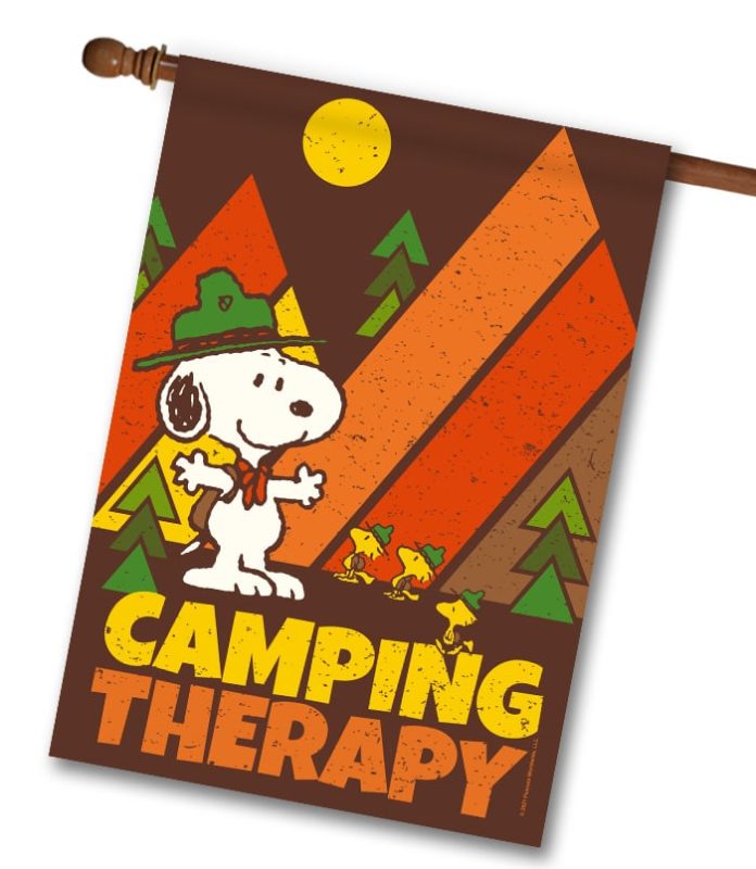 Buy: PEANUTS® Camping Therapy Snoopy – House Flag Flagology.com
