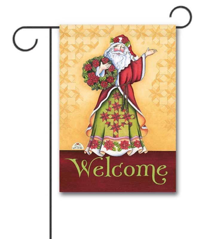Buy: Jim Shore Poinsettia Santa Welcome – Garden Flag Flagology.com
