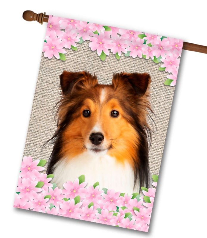 Buy: Spring Flowers Shetland Sheepdog – House Flag Flagology.com