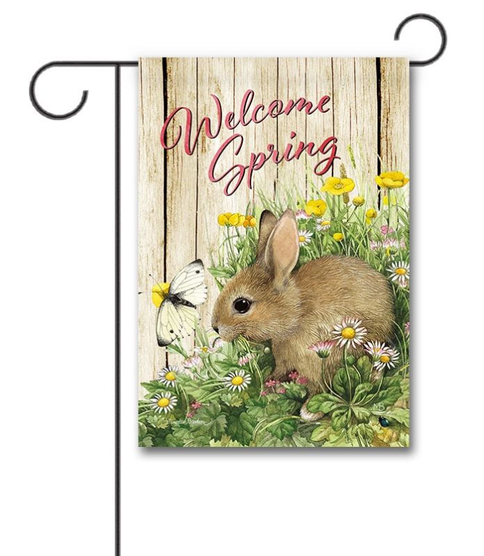 Buy: Welcome Spring Brown Rabbit – Garden Flag Flagology.com