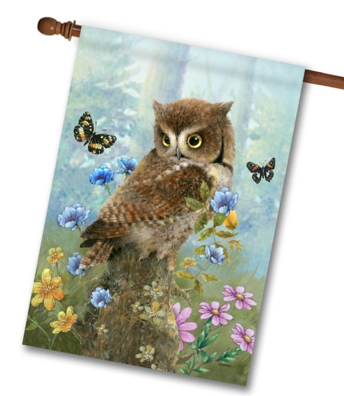 Buy: Spring Owl – House Flag Spring Art Owl Bird Flagology.com