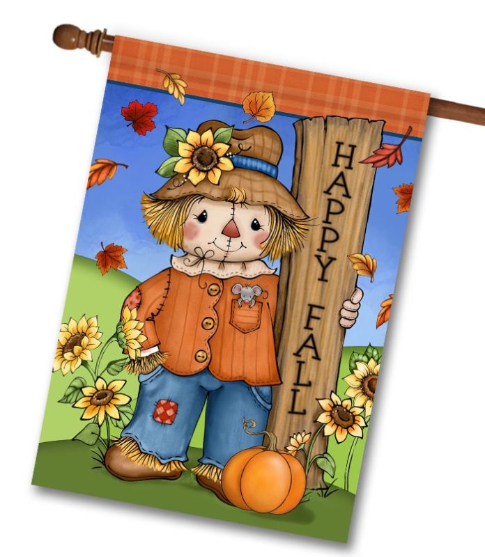 Buy: Happy Fall Cute Scarecrow – House Flag Fall Flagology.com