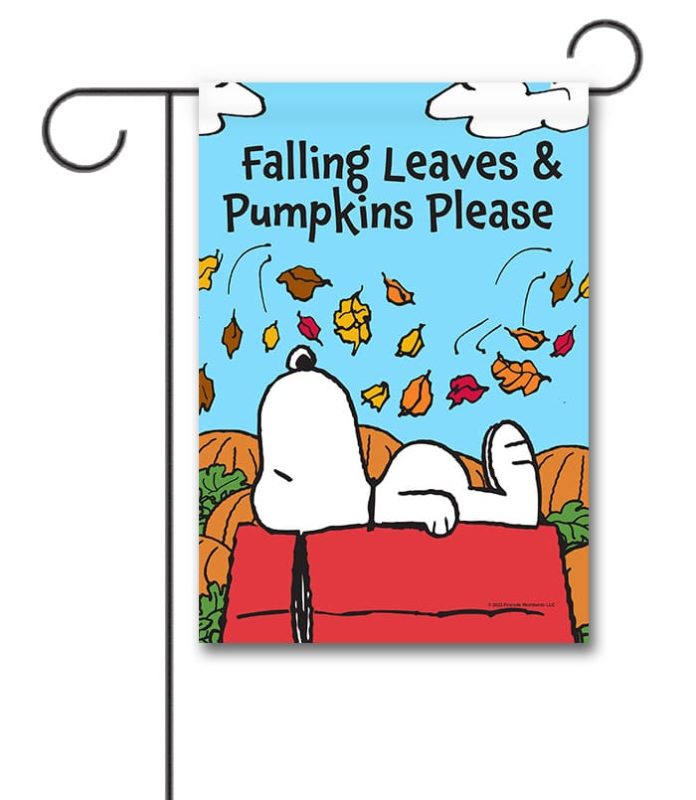 Buy: PEANUTS® Harvest Time Scarecrow Snoopy – Garden Flag Flagology.com
