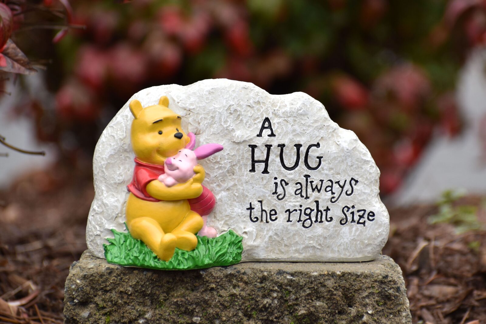 Buy: Pooh and Piglet Hugs 5″ Garden Rock Spring Flagology.com