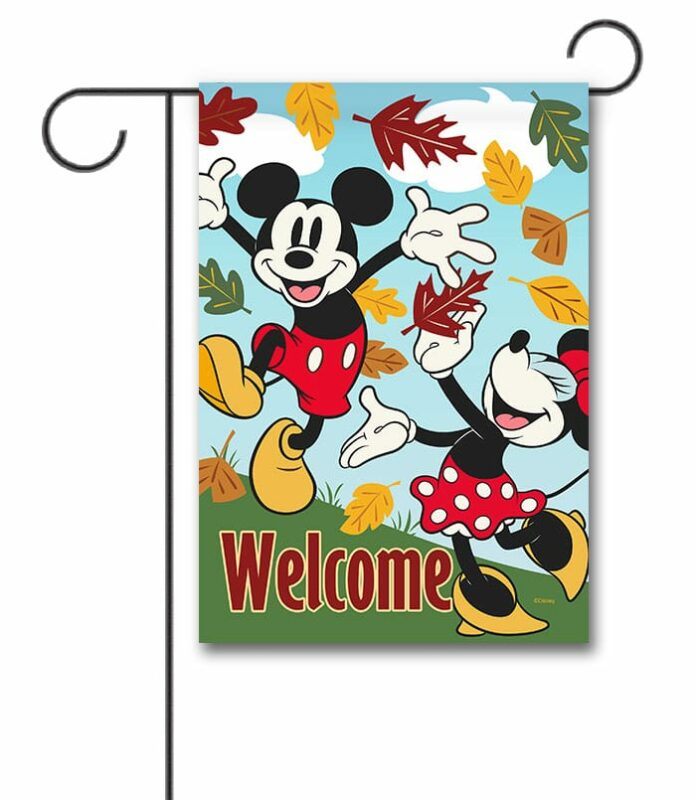 Buy: Happy Fall Leaves Mickey and Minnie – Garden Flag Flagology.com