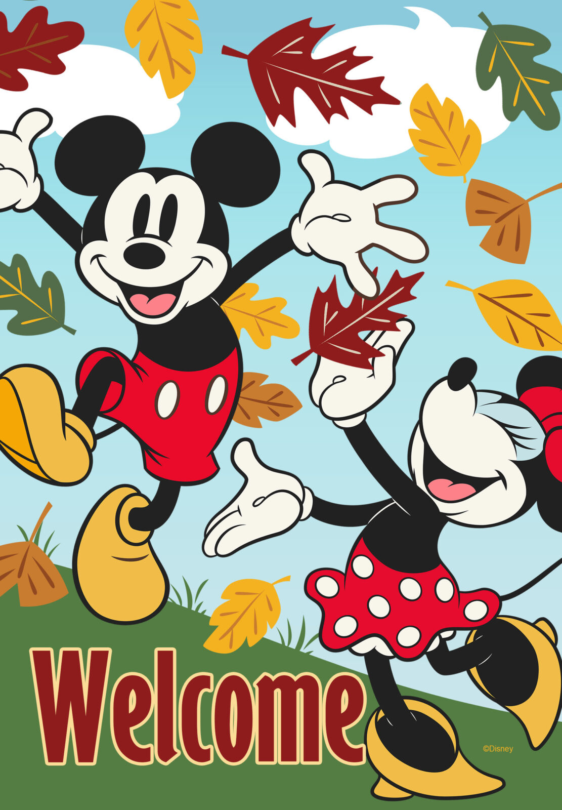 Happy Fall Leaves Mickey and Minnie - GARDEN - Custom Printed Flags ...