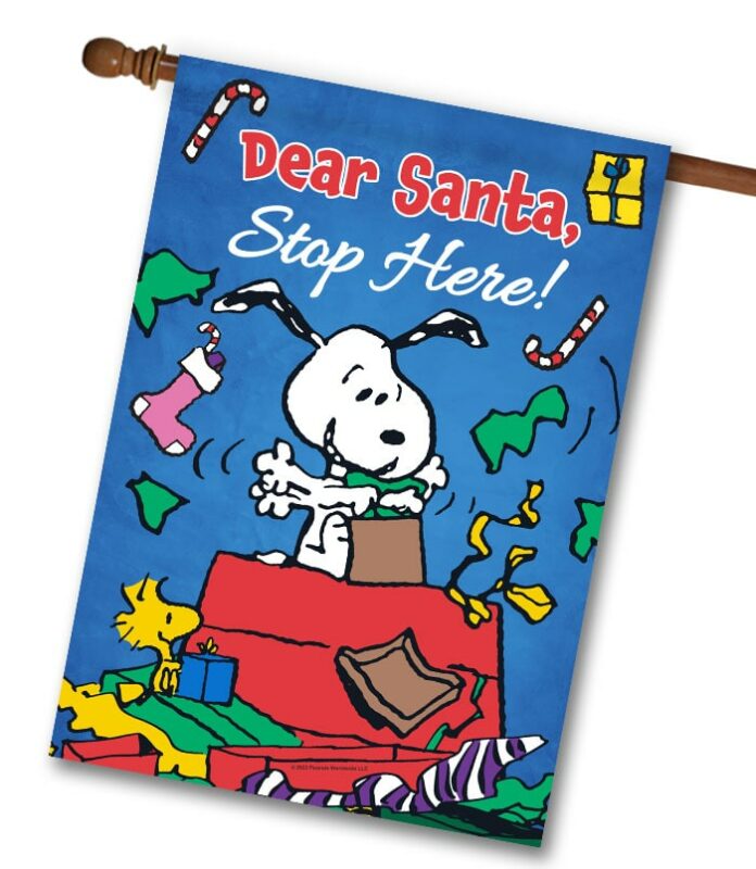 Buy: PEANUTS® Santa, Stop Here Snoopy – House Flag Flagology.com