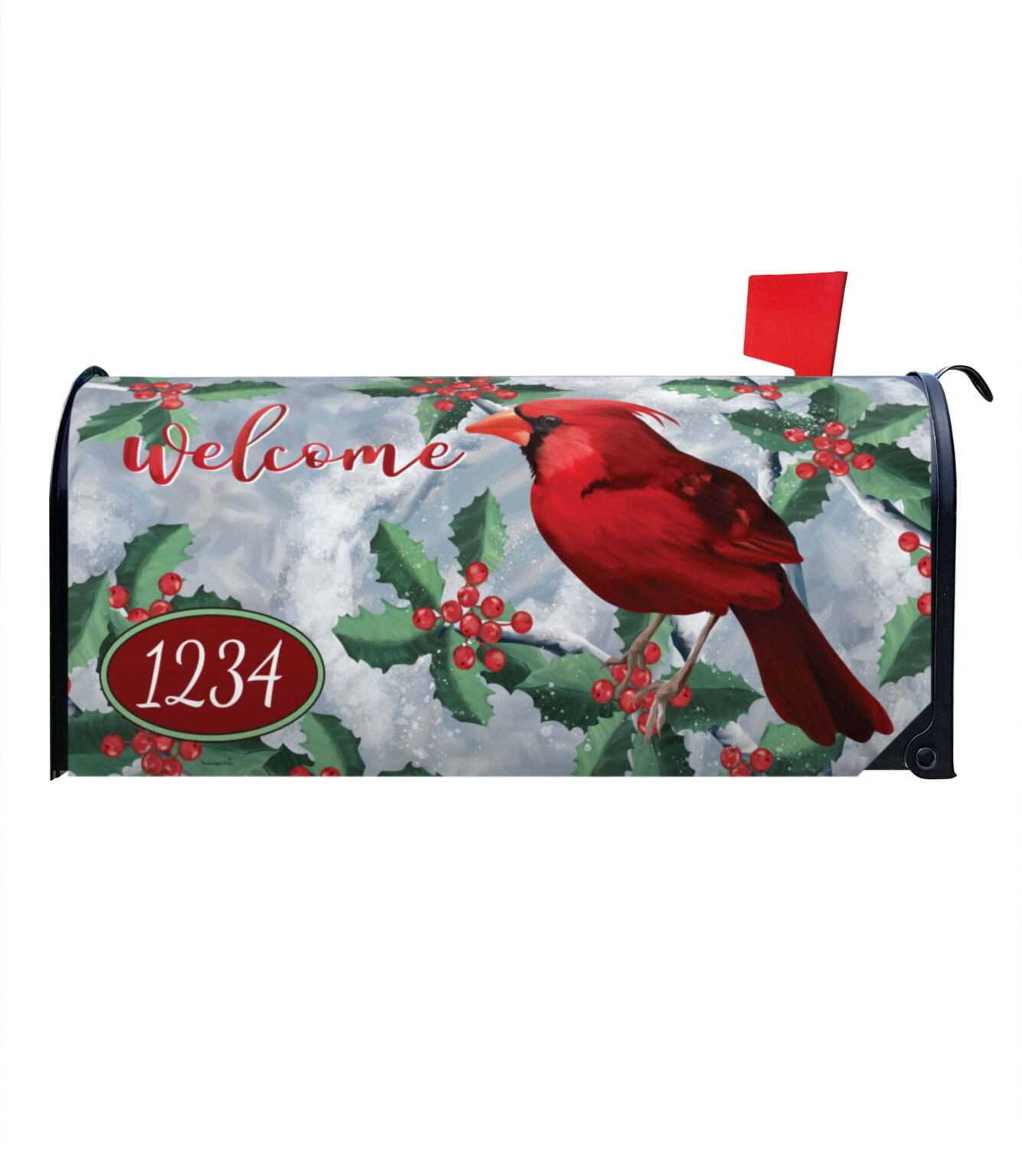 Buy: Holly Cardinal Magnetic Mailbox Cover Winter Art Flagology.com