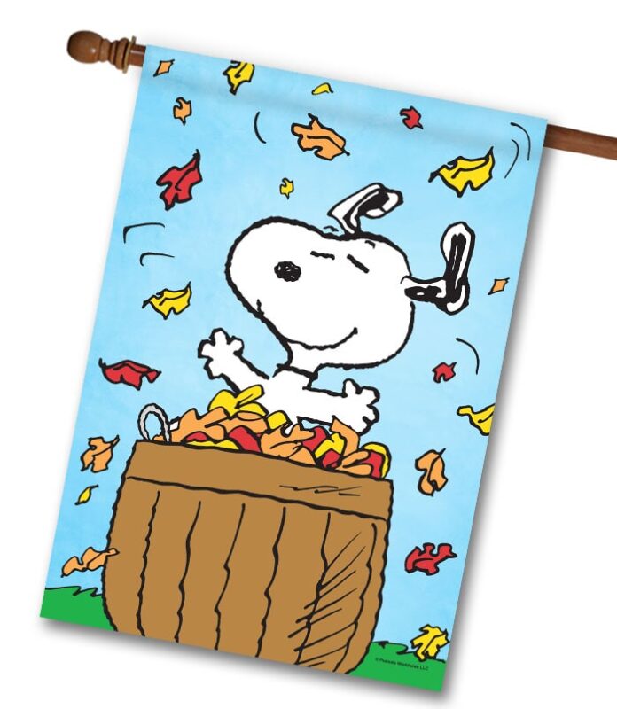 PEANUTS® Snoopy Basket of Leaves - House Flag - 28" x 40" - Custom ...