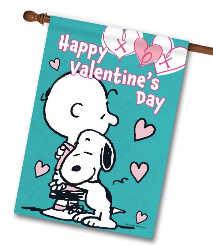 PEANUTS® Happy Valentine's Charlie Brown and Snoopy Hug - House Flag ...